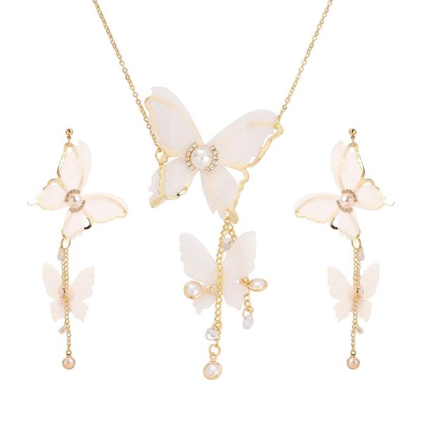 商品名: Kasmena バタフライペンダントジュエリーネックレスイヤリングセット レディース バタフライイヤリングネックレスコンビネーションセット 低刺激性ジュエリーセット トレンディなジュエリーギフト 女性と女の子向け, 金属, 宝石な...