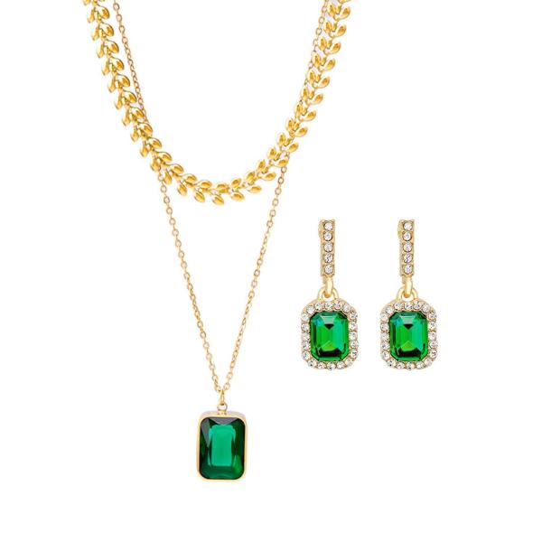 商品名: Kasmena 2個 ゴールドメッキ クリスタル レイヤード ネックレス フープイヤリング レディース スクエアネックレス イヤリング コンビネーションセット ハイポリッシュ 低刺激性 レディース トレンディなジュエリーセット ギ...