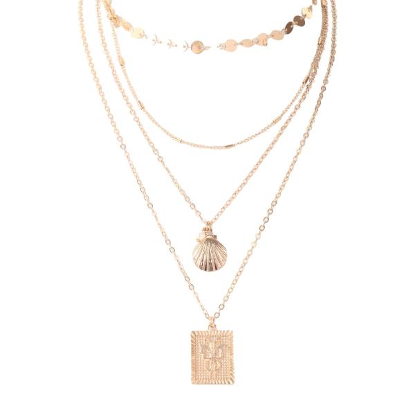 商品名: Kasmena ゴールドマルチレイヤーネックレス レディース スクエアスカラップペンダント チェーン折りたたみネックレス 女性用パッチワークゴールドネックレス バレンタインデー ウェディングギフト 女の子と女性向け, 金属, 宝石...