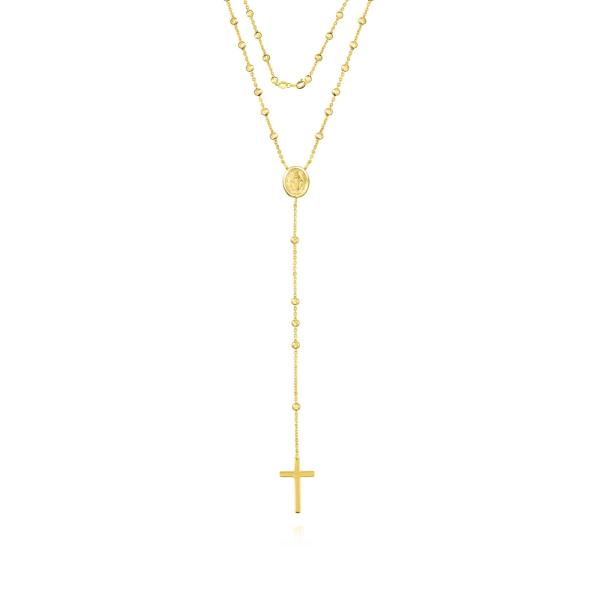 商品名: Savlano 925スターリングシルバー 1.5mm ビーズロザリオ 奇跡のメダリオン&amp;クロスペンダントネックレス 18Kゴールドメッキ 19インチ Yネックレスチェーン 女性用 宗教ジュエリー ギフトボックス付き イタ...