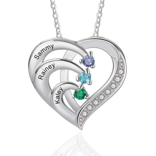 商品名:  ROSI 925 Sterling Silver Custom Heart Necklaces for Women, Handmade Mother Daughter Necklace with Kid Names Births...