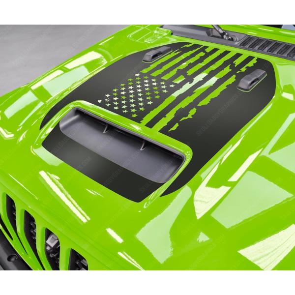 商品名:  Hood Decal to fit Jeep Wrangler Gladiator Mojave 392 Rubicon JL JT 2018-2024 (Distressed Flag)ブランド: Skull Daddy Gr...
