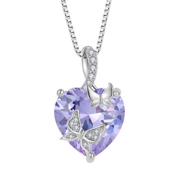 商品名: FJ ダブルバタフライネックレス レディース シルバー925 ラブハートバタフライペンダント 12誕生石ジュエリー, ストーン スターリングシルバー, キュービックジルコニア FJ Double Butterfly Necklac...