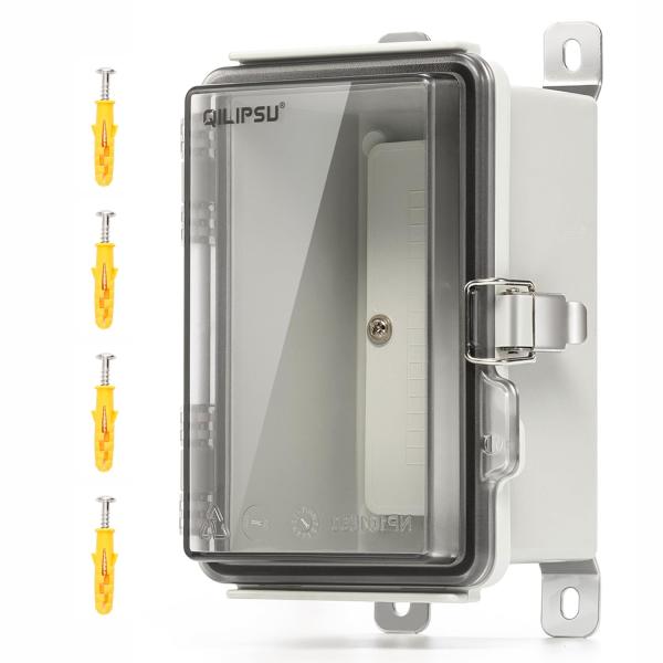 商品名: QILIPSU PC/ABS 合金 プラスチック 防水 アウトドア ジャンクションボックス 5.9インチx3.9インチx3.5インチ IP66 電気エンクロージャ 取り付けプレート付き ウォールブラケット クリアヒンジドア 防水 ...