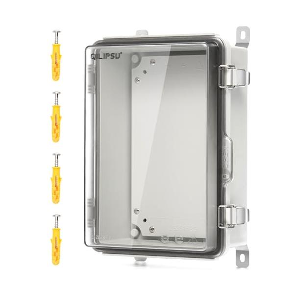 商品名: QILIPSU PC/ABS 合金 プラスチック 防水 アウトドア ジャンクションボックス 13.8インチx9.9インチx5.9インチ IP66 電気エンクロージャ 取り付けプレート付き ウォールブラケット クリアヒンジドア 防水...