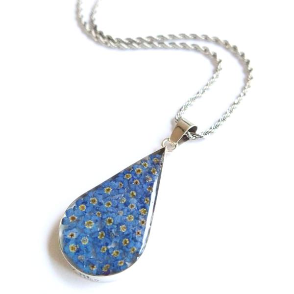 商品名: IREKUA 押し花ネックレス Forget Me Not ペンダント 925スターリングシルバー 20インチ ステンレススチールチェーン 本物のブルードロップ ジュエリーブーケ メキシコの職人によるハンドメイド, 花/シルバー,...