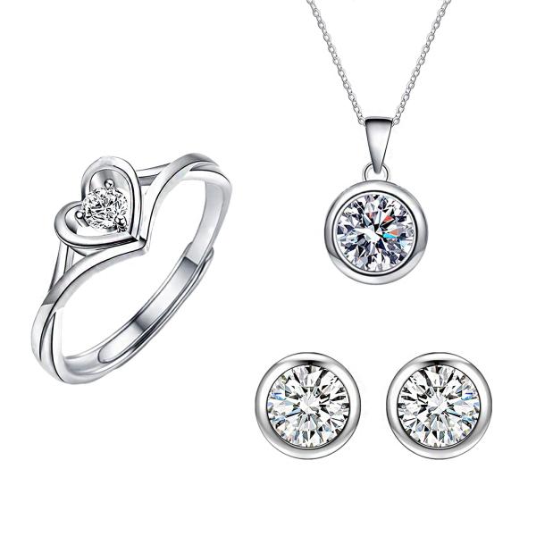 商品名: Kasmena 女性用シルバージュエリーセット シルバーキュービックジルコニア ヘイローペンダントネックレス スタッドイヤリングリング クリスタルダイヤモンドジュエリーセット パーティー 婚約 ウェディングギフト ガールフレンド ...