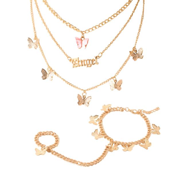 商品名: Kasmena ゴールドレイヤードバタフライネックレス レディース 4ピース バタフライチョーカーネックレス ブレスレットセット レディースギフトジュエリー 妻/ガールフレンド/親友/友情ギフト, 金属, 宝石なし Kasmena...