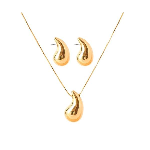 商品名: ゴールドシルバーチャンキーフープイヤリング レディース トレンディ軽量ウォータードロップフープ ハートフープピアス 低刺激性 金メッキイヤリング ギフト用 2組, GOLD, 金属, 宝石なし Chunky Gold Hoop E...