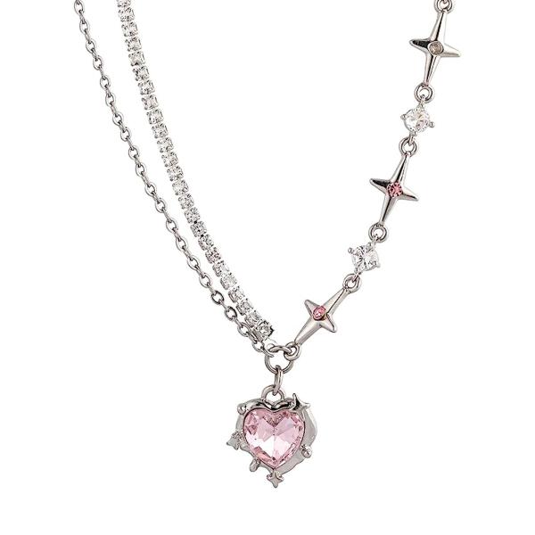 商品名: Eddie Munson Y2K ハートラインストーンネックレス レディース 個性的 パンク 美的 非対称ネックレス レディース ティーン ガールズ, 金属, 宝石なし Eddie Munson Y2K Heart Rhinest...