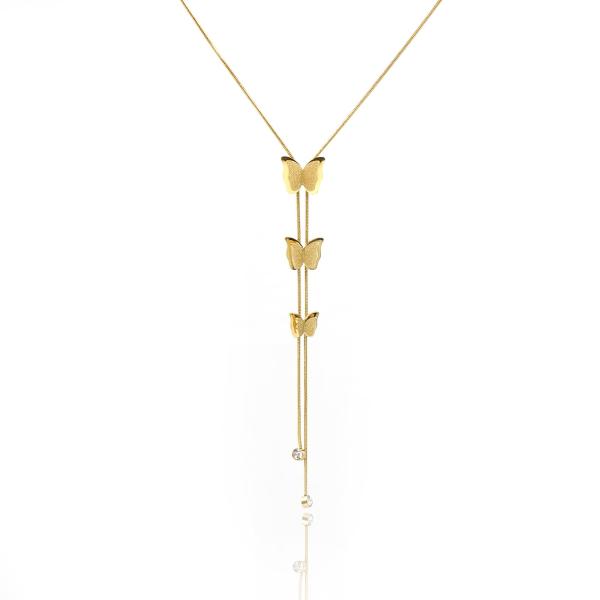 商品名: FarF&amp;ME 18Kゴールドメッキ バタフライネックレス レディース ガールズ チタンスチール スネークチェーン 模造ダイヤモンド 3D キュービックジルコン Yネックレス 友情 ティーン 卒業ギフト, 金メッキ, ジル...