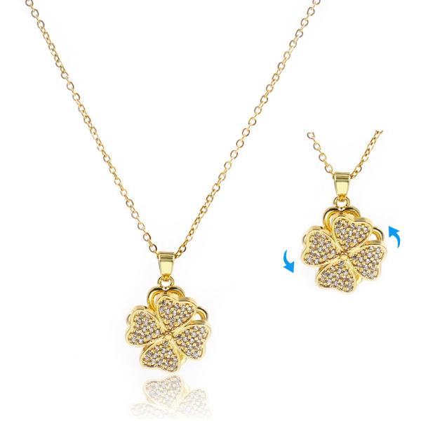 商品名: FarF&amp;ME 回転可能 ラッキークローバーネックレス レディース ガールズ 18Kゴールドメッキ ケーブルチェーン ファッション 上品なネックレス ペンダント ギフト ジュエリー 5Aキュービックジルコニア付き, 金メッ...