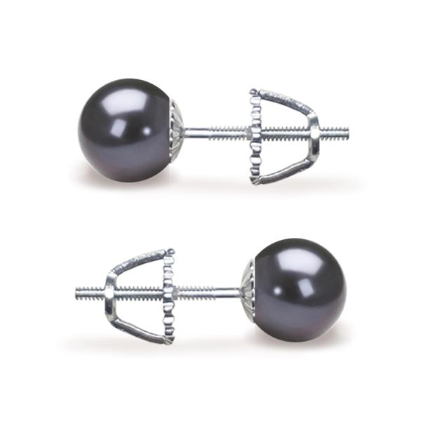 商品名:  Black Cultured Pearl Earrings Stud AAA 6mm Freshwater Cultured Pearls Earrings Gold Plated Settings - Orien Jewelr...