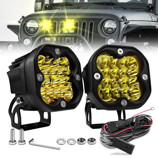 商品名:  BWCarid 3 Inch Amber LED Pods 2Pcs 50W LED Cubes Spot Driving Fog Light Ditch Light Hood Hinge Light with Off Road...