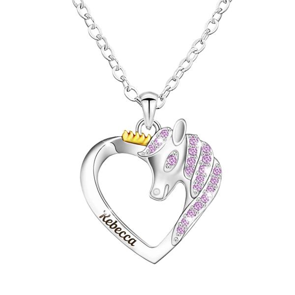 商品名:  PIRIK Unicorn Necklace with Engraved Name Heart Pendant for Women Cute Animal Jewelry for Her Customized Necklaces...