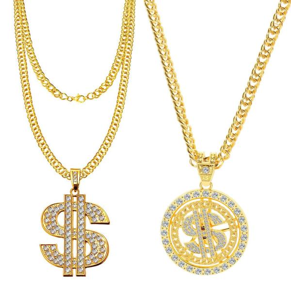 商品名:  Harry and Henry 90s Dollar Sign Necklace Rings Set 80s Outfit for Women Hip Hop Party Gold 80s/ 90s Rapper Accesso...