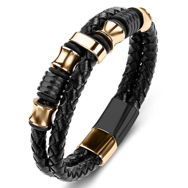 商品名: Panifio メンズ マルチレイヤー 編み込みレザーブレスレット リストバンド ステンレススチールカフバングル, レザー, 宝石なし。 Panifio Mens Multilayer Braided Leather Bracel...