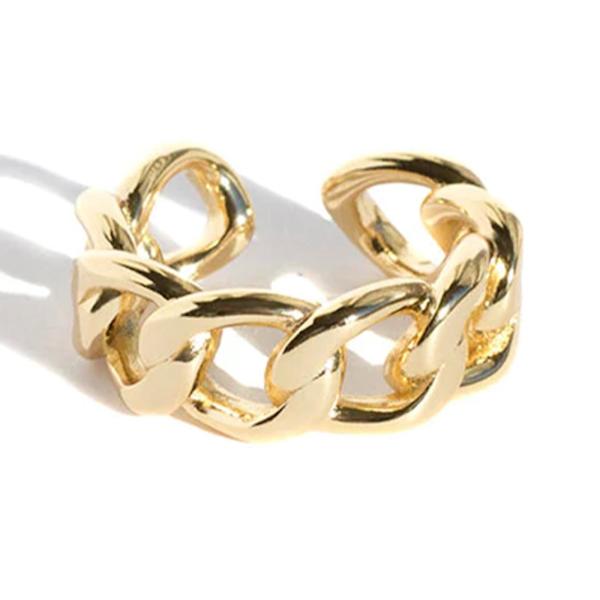 商品名: Vine &amp; Valley 金メッキ チャンキーチェーンリンクリング キューバリンクとアンカーリンク付き オープンサイズ調整可能, 非貴金属, 宝石なし Vine &amp; Valley Gold Plated Chun...