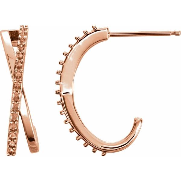 商品名:  14k Rose Gold Criss-Cross J-Hoop Earring Mounting (Only One Piece Sold, Not the Pair, Mounting Only, Not All Stone...