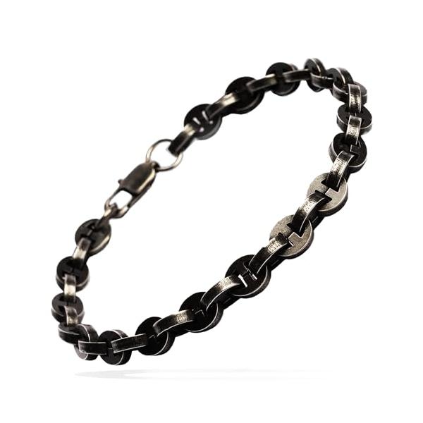 商品名: NVR GVN The Unbroken Collection メンズ レトロ ヴィンテージ ステンレススチール シャックルリンクブレスレット, ステンレス鋼, 宝石なし。 NVR GVN Savage Link Stainles...