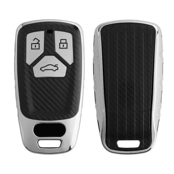 商品名: kwmobile キーカバー 対応: Audi 3-ボタン 車のキー Smart Key (Keyless Go 対応機種のみ) キーケース - 鍵カバー TPU 工具不要 - 車鍵 耐衝撃 保護 光沢 シルバー kwmobile...
