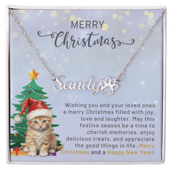 商品名:  Paw Print Charm Name Necklace for Cat Mom, Personalized Christmas Jewelry for Female Women, Customized Nameplate P...