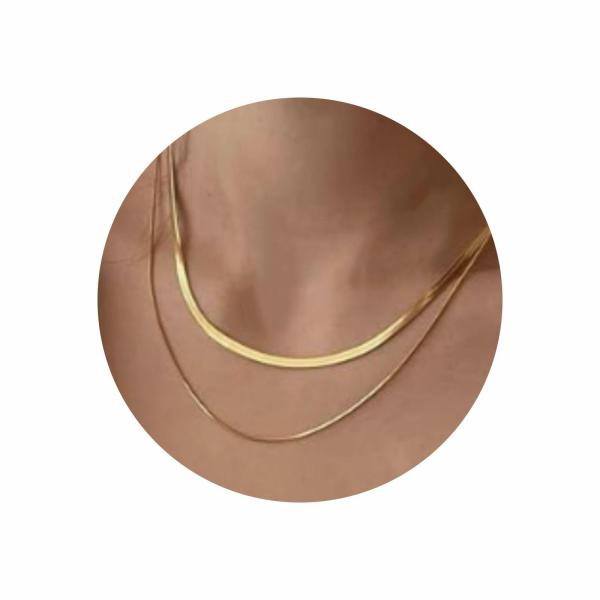 商品名: Tatibana 14Kゴールドメッキ スネークチェーンネックレス ヘリンボーンネックレスセット 二層スネークチェーン 重ね着セット 女性用 細くて分厚いチェーンネックレス 彼女へのギフトに, 金属, 合金。 Tatibana 1...