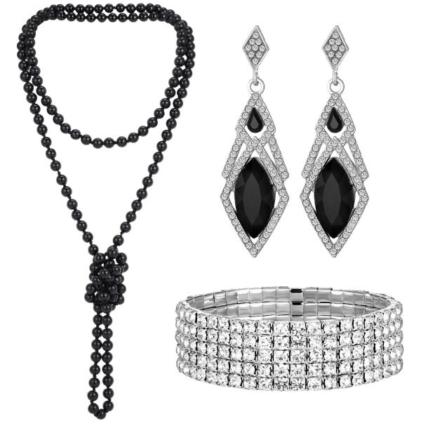 商品名: Maitys 1920年代パールジュエリー3点セット パールネックレス ダングルラインストーン パールダングルイヤリング 20年代 パールブレスレット 多層イミテーションパールネックレスブレスレット レディース ガールズ, パール...