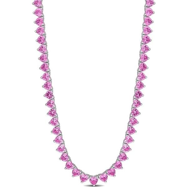 商品名:  Ultimate Design 20.00 CT Heart Cut Pink Sapphire Wedding &amp; Engagement Tennis Necklace 18" inch Necklace 14K Wh...