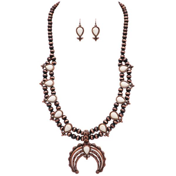 商品名: Rosemarie &amp; Jubalee レディース ステートメント ウェスタン スカッシュ ブロッサム ナチュラル ハウライト ストーン ネックレス イヤリング ギフトセット 27インチ+3インチエクステンション, 金属,...