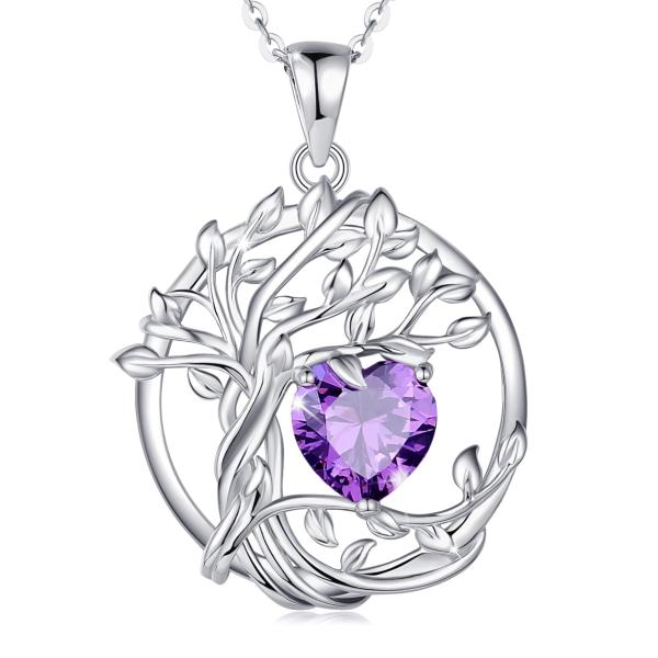 商品名:  FANCIME Tree of life Birthstone necklace for women Sterling Silver Tree Jewelry Genuine Amethyst Pendant February ...