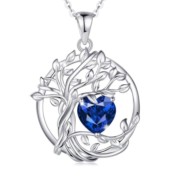 商品名:  FANCIME Tree of life Birthstone Necklace for Women Sterling Silver Tree Jewelry Sapphire Pendant September Birthda...