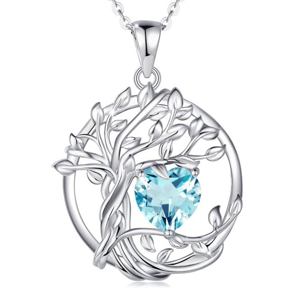 商品名:  FANCIME Tree of life Birthstone Necklace for Women Sterling Silver Tree Jewelry Aquamarine Pendant March Birthston...