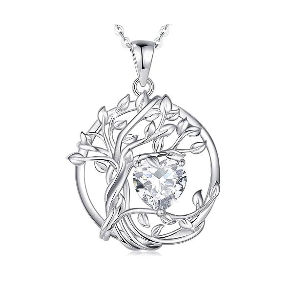 商品名:  FANCIME Tree of life April Birthstone necklace for women Sterling Silver Tree Jewelry Simulated Diamond Pendant Cu...