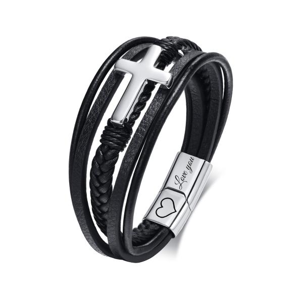 商品名:  Gamtic Customized Mens Leather Bracelets for Boys, Stylish Black Braided Leather Rope with Sideway Cross Wristband...