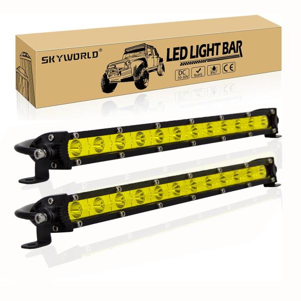商品名:  SKYWORLD 2pcs 13 inch 60W Offroad Yellow LED Light Bar Slim Car Light Single Row LED Bar Spot Lights for Pickup 4x...
