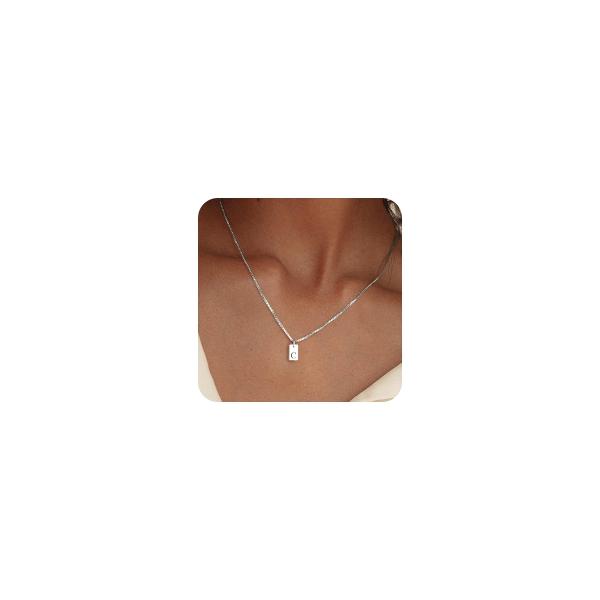 商品名: 女性用イニシャルネックレス シルバーメッキ レターネックレス 上品なシルバーネームネックレス パーソナライズイニシャルタグペンダントネックレス 女性用 トレンディなシルバージュエリー, スターリングシルバー, 宝石なし Initi...