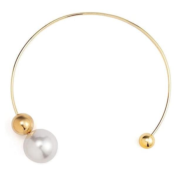 商品名: COLORFUL BLING メタルパールオープンチョーカーネックレス レディース ガールズ 調節可能 クリスタル ラインストーン パール シルバー ゴールド チョーカー カフカラー ネックレス ジュエリー-A, レジン, 金属 ...