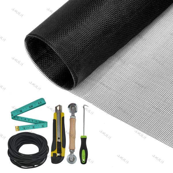 商品名: 窓網戸修理交換キット - ファイバーグラスメッシュ スプラインローリングツール カッター 定規 スクリーンリテーナースプライン リムーバーフック - Windows用フレックススクリーン (ブラック 48インチ x 106インチ)...