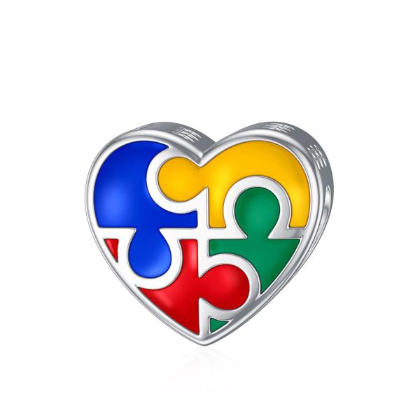 商品名: LONAGO 925スターリングシルバー パーソナライズフォトチャーム ブレスレットネックレス対応 カスタマイズハートラウンドシェイプピクチャービーズ, スターリングシルバー, 宝石なし LONAGO Autism Awarene...