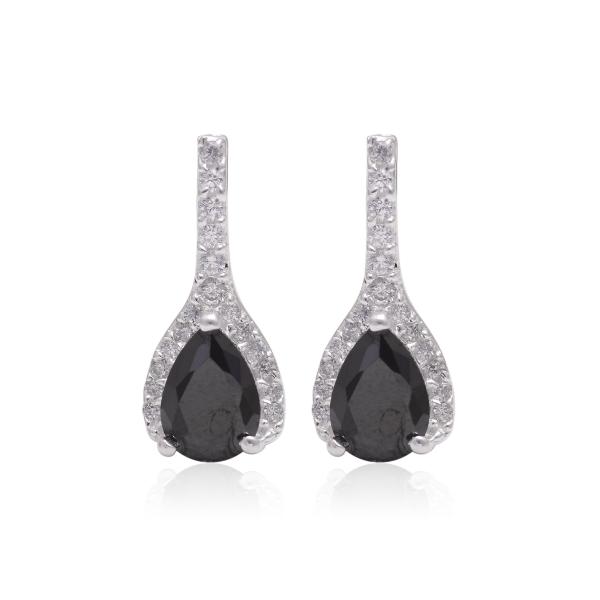 商品名:  Black Cubic Zirconia Stud Earnings-925 Sterling Silver Stud Earrings-Black Stone Earrings with Push Back -Black CZ...