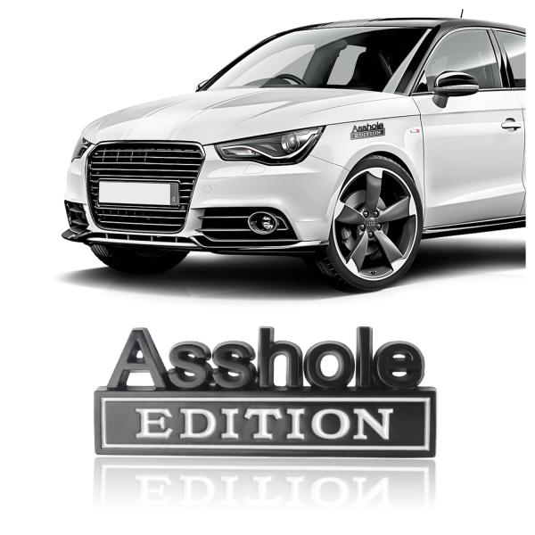 商品名: Asshole Edition カスタムカーエンブレム 3D ヘビーメタル カーバッジ 車用デカール 強力な車のエンブレム粘着付き 最高の自動車外装アクセサリーデコレーション (ブラック/ホワイト) Asshole Edition...