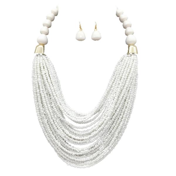 商品名: HOKPLITE ネックレス レディース マルチレイヤー シードビーズネックレス ロングチェーン ステートメントネックレス イヤリングセット ファッション チャンキービブジュエリーセット レディースギフト, アクリル, 宝石なし ...