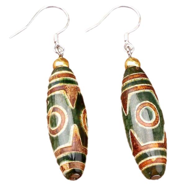 商品名:  Topcrystal Feng Shui Earrings Natural Agate Earrings Sterling Silver Earrings Tibetan Buddhism Genuine Three Eyes ...