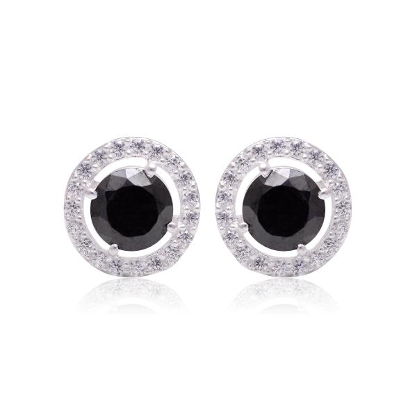商品名:  Black Cubic Zirconia Stud Earnings-925 Sterling Silver Stud Earrings-Black Stone Earrings with Push Back -Black CZ...