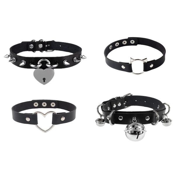 商品名: 4個 ハロウィン 調節可能 ソフト ブラック PUレザー チョーカー カラー ゴシック ゴス パンク チョーカー コスプレ パーティー コスチューム アクセサリー チョーカー ネックレス 女性用, レザー, 宝石なし 4Pcs G...