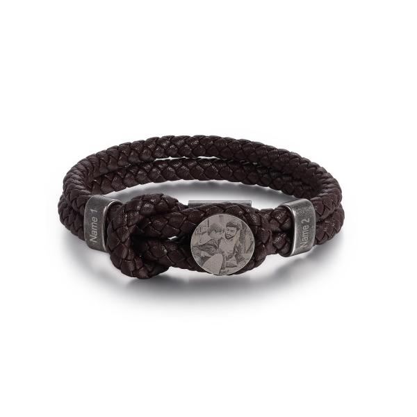 商品名:  ROSI Personalised Photo Leather Bracelet for Men Women, Black Braid Leather Father Bracelet with 2-6 Names, Custom...