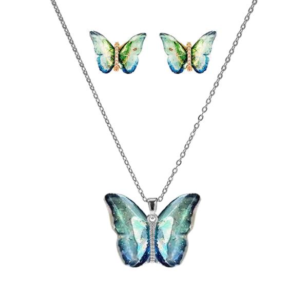 商品名: Kasmena カラフル バタフライ ネックレス イヤリング セット レディース 3個 キュービックジルコニア バタフライ ペンダント ネックレス ウォータードロップ ペンダント イヤリング 華奢 バタフライ ペンダント ネックレ...
