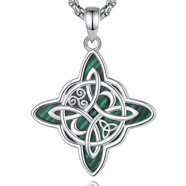 商品名: CELESTIA 925スターリングシルバー ウィッチズノット ネックレス レディース アワビ貝/マラカイト/ブルーオパール - 20インチ+2インチ ステンレススチールボックスチェーン, スターリングシルバー, マラカイト CE...