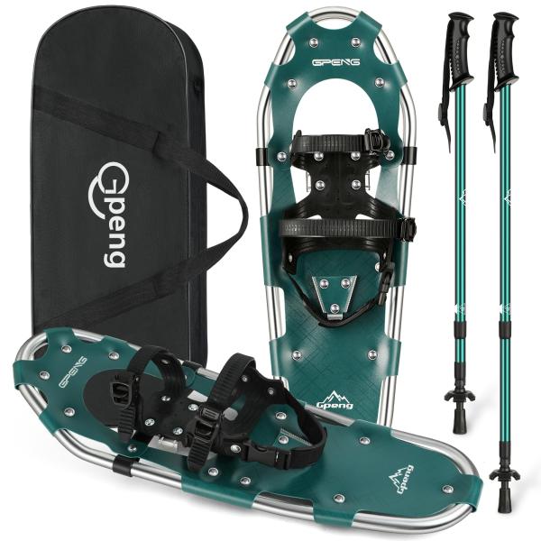 商品名: Gpeng スノーシューズ ポール付き 男女兼用 子供用 ブラックグリーン 30インチ Gpeng Snowshoes for Men Women Youth Kids, Light Weight Aluminum Snow Sh...